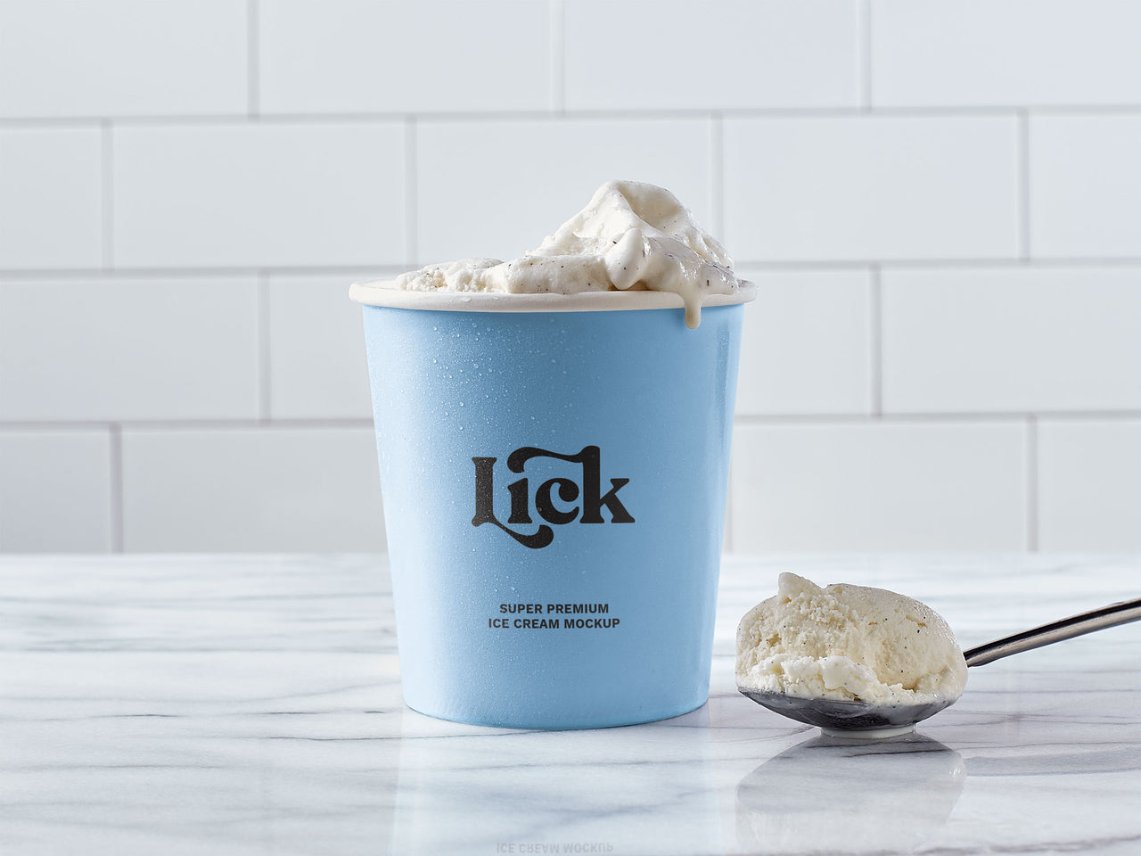 Lifestyle Ice Cream Mockup | Realistic Packaging PSD in Kitchen Setting ...